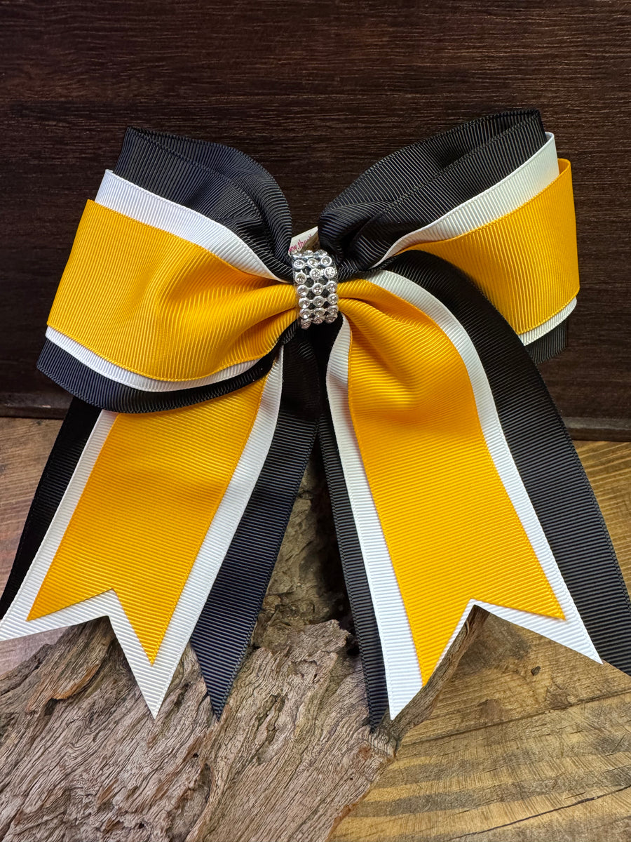 Cheer Triple Bows- Black & Mustard – The Silver Strawberry
