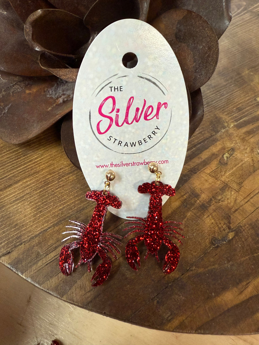 Glossy Acrylic- "Small Red Glitter Crawfish" – The Silver Strawberry