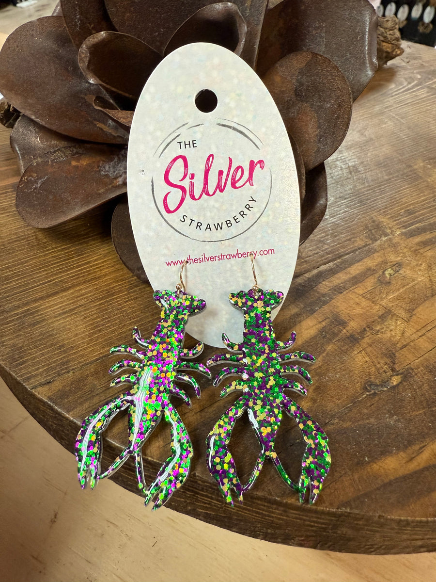 Glossy Acrylic- "Mardi Gras" Glitter Crawfish – The Silver Strawberry
