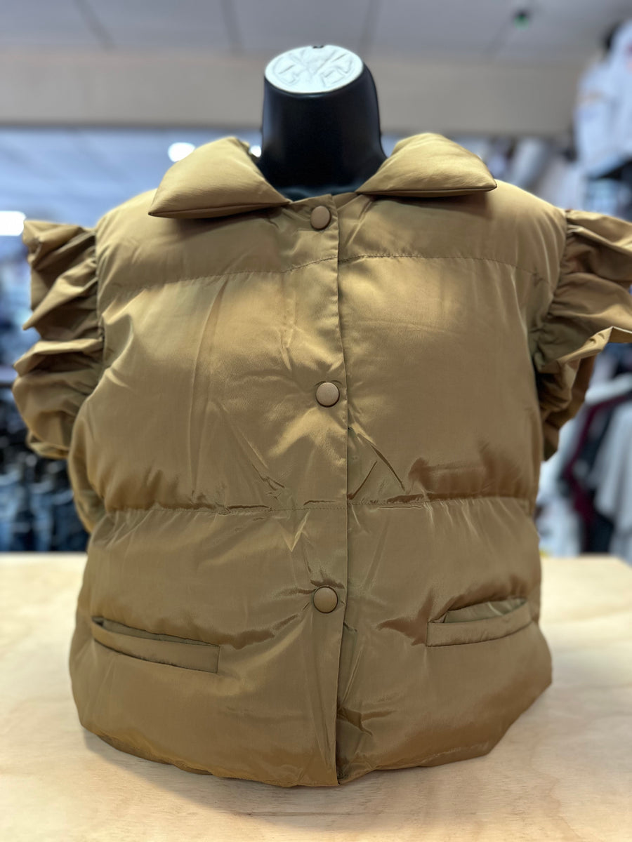 Toffee Puffer; Ruffle Sleeve Vest – The Silver Strawberry