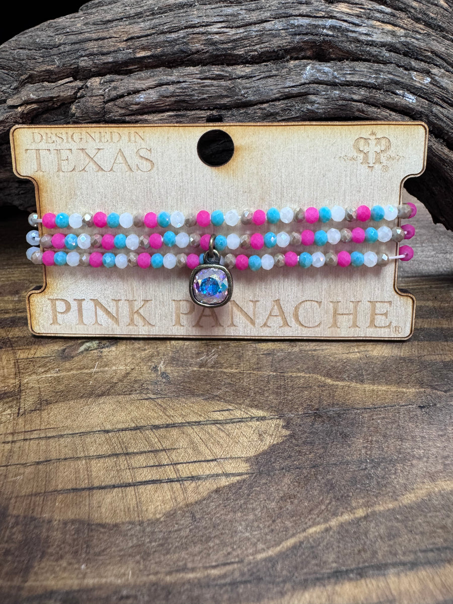 Pink Panache Cluster Bracelets- "Pink & Blue Mini Beads" – The Silver ...