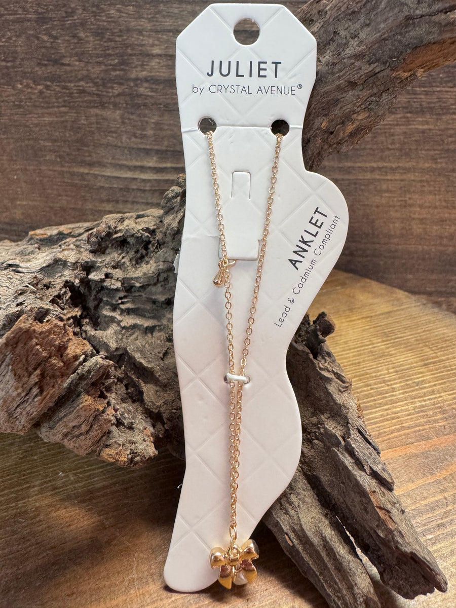 Juliet Anklets- "Pearl Medallion & Gold Bow" Gold – The Silver Strawberry