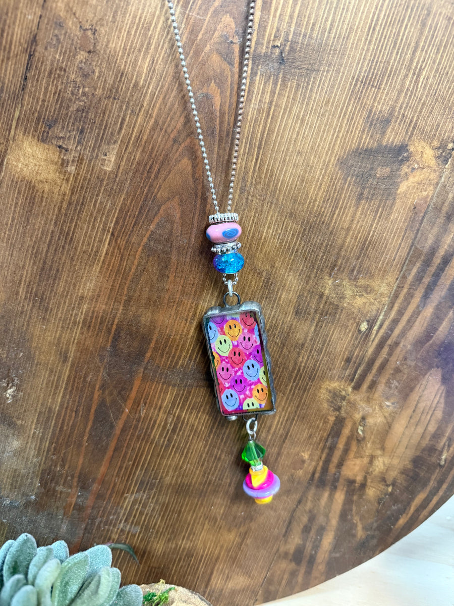 Duff Necklace- "Rainbow Dominos" Smiley Faces – The Silver Strawberry
