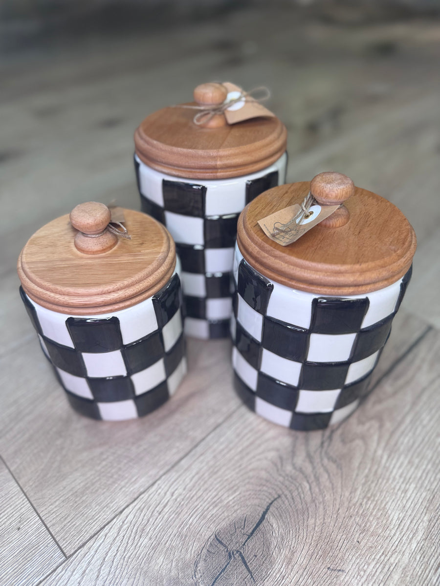 Mud Pie Home Décor- "Black & White Checkered Canister SET" – The Silver ...