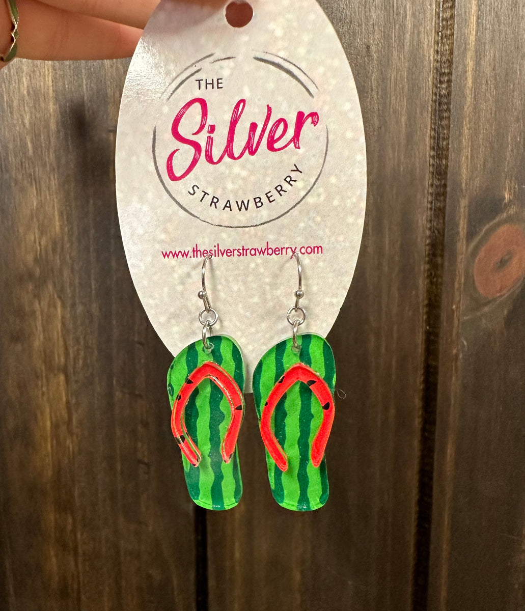 Glossy Acrylic- Flip Flop "Watermelon" Seed Straps – The Silver Strawberry