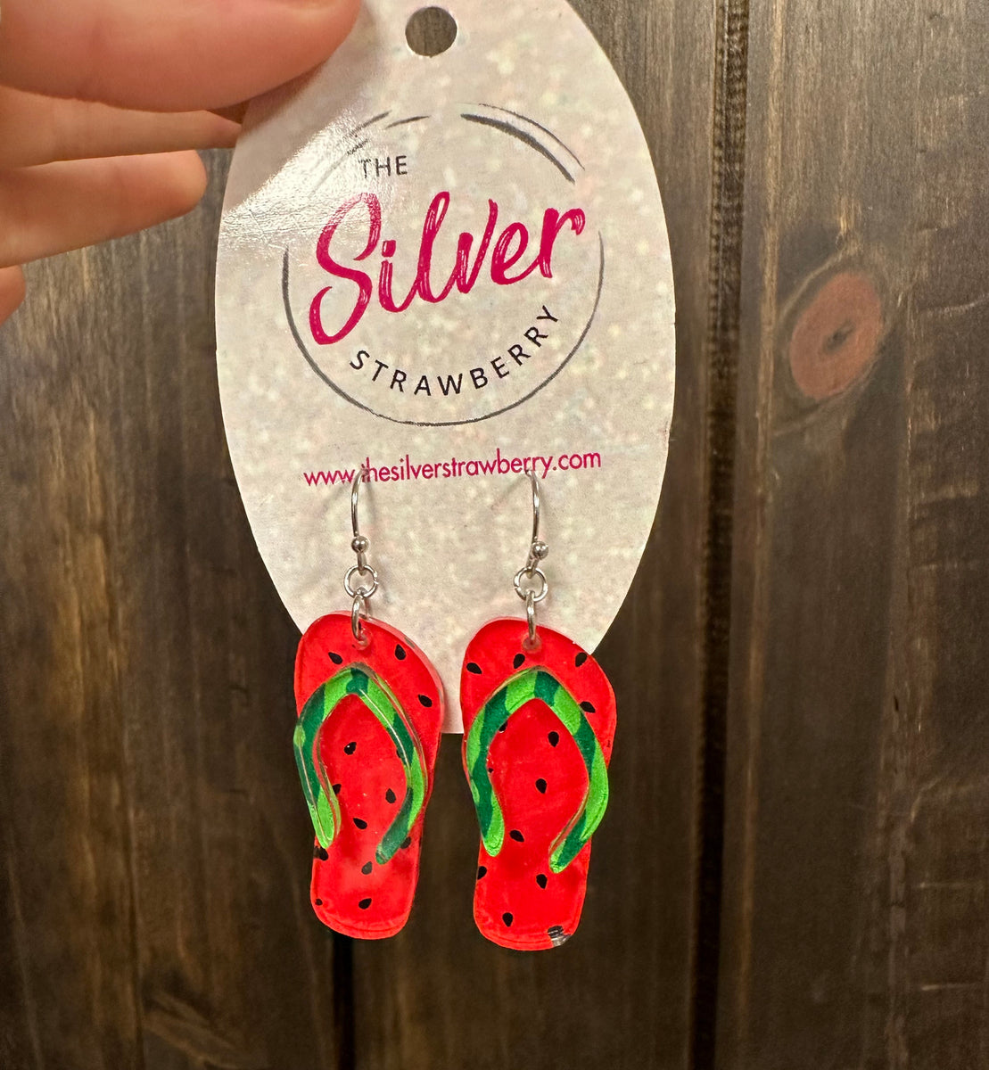 Glossy Acrylic- Flip Flop "Watermelon" Green Straps – The Silver Strawberry