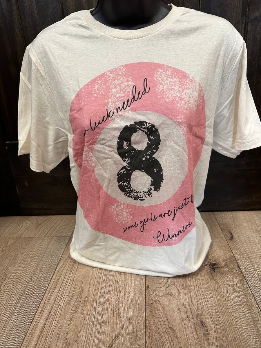 "No Luck Needed; Pink Eight Ball" Tee – The Silver Strawberry