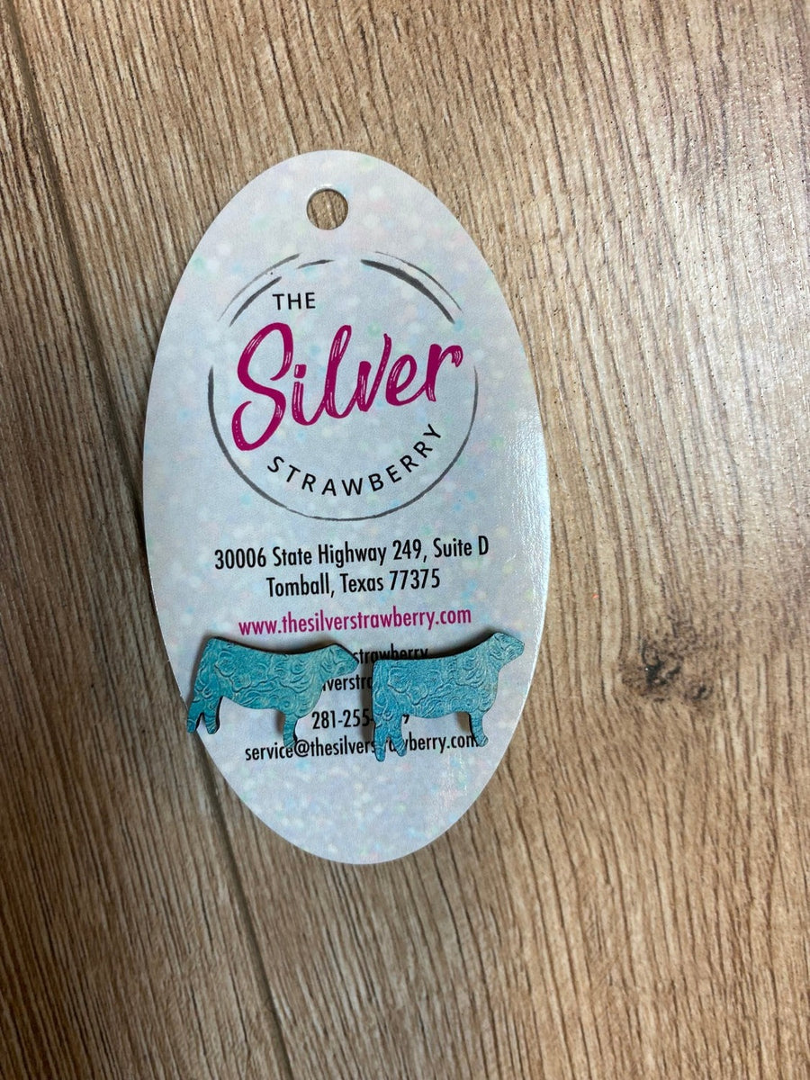 The Woody Stud Earrings- Tooled Turquoise Pattern Steer Outline – The ...