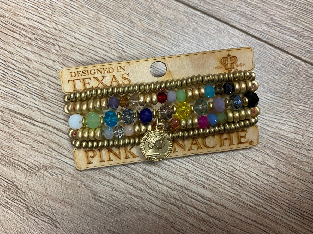 Pink Panache Cluster Bracelets- Rainbow & Gold "Gold Coin" – The Silver ...